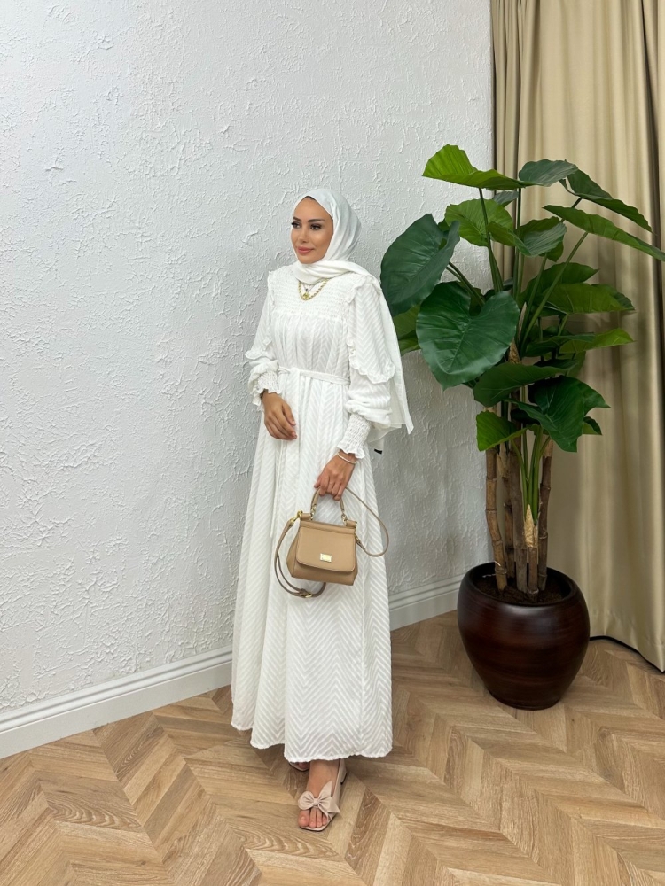 Brode Gipe Detaylı Elbise Beyaz Modelleri En Uygun Fiyatlarla